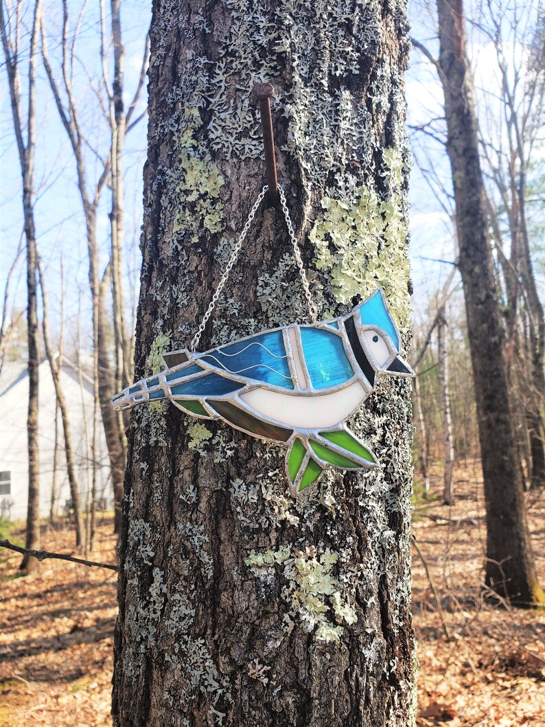Unique Stained Glass Blue Jay Suncatcherdecorative Glass Art | Etsy