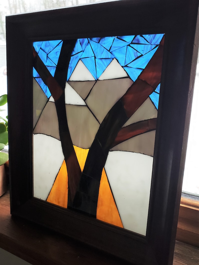Unique Stained Glass Mountain Range Mosaic Window Art - Etsy