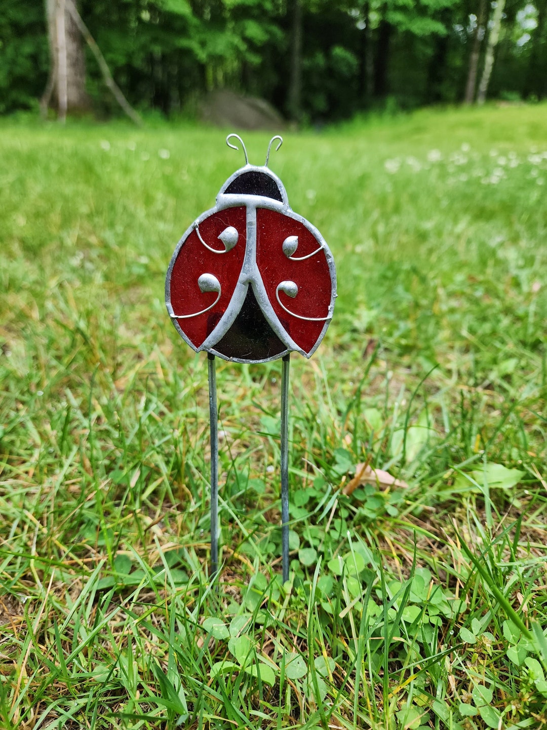 Stained Glass Ladybug Garden Stake, Ladybug Garden Decor, Ladybug Glass ...