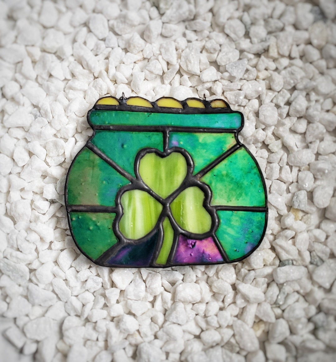 Pot O Gold and Shamrock Suncatcher St. Patricks Decor, Leprechaun Gold ...