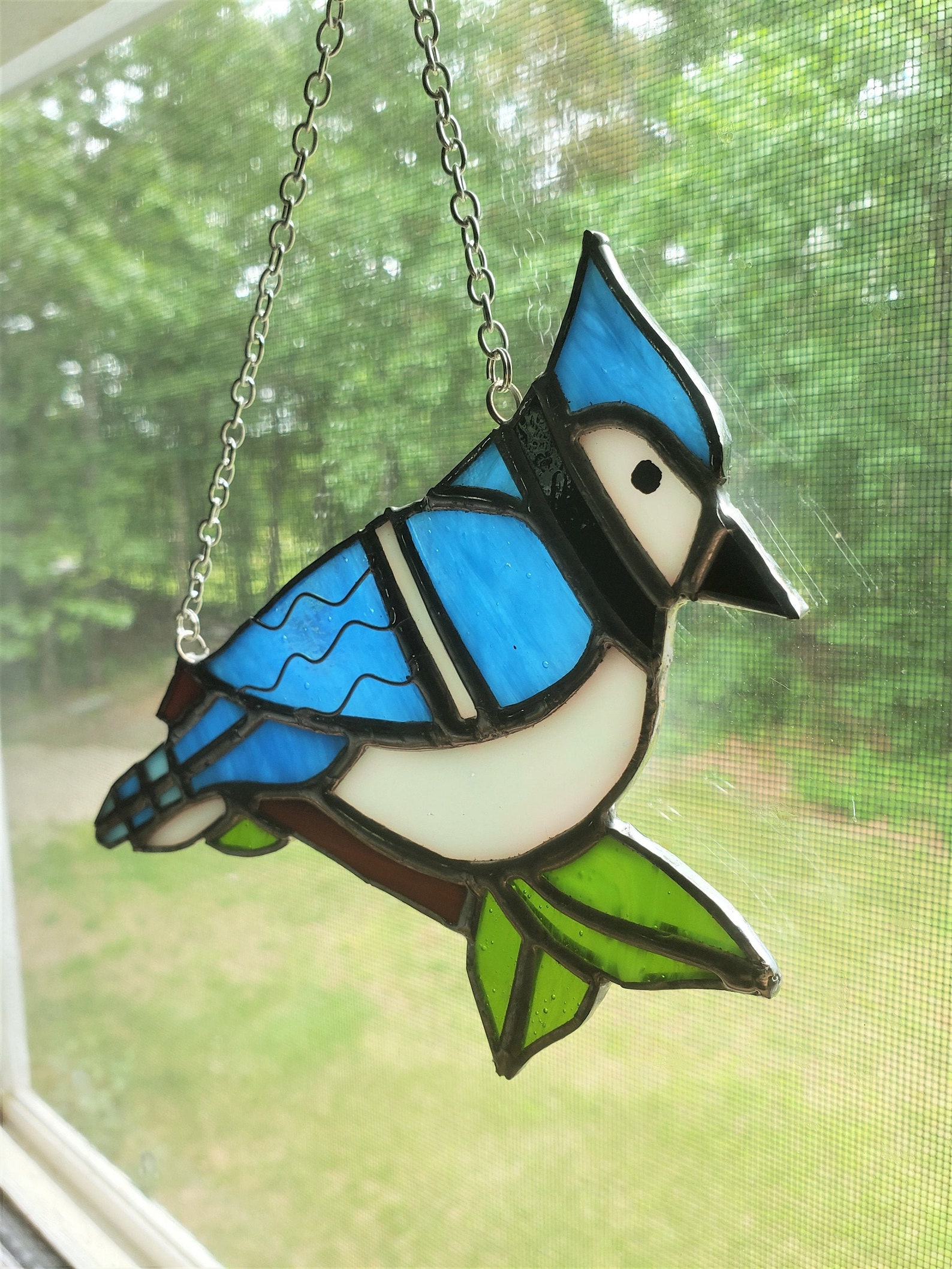 Unique Stained Glass Blue Jay Suncatcherdecorative Glass Art | Etsy