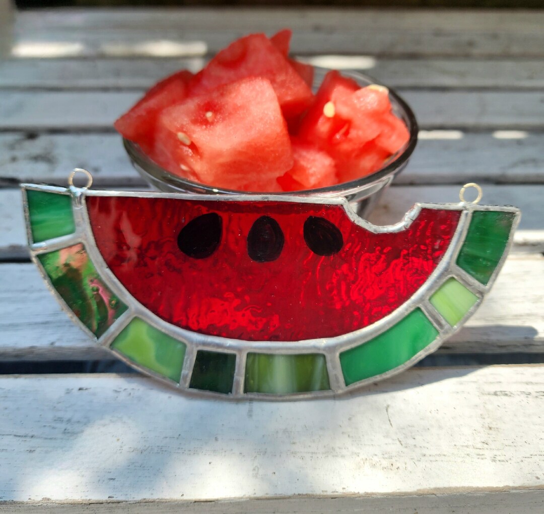 Unique Stained Glass Watermelon Ornament, Summertime Art and Summer ...