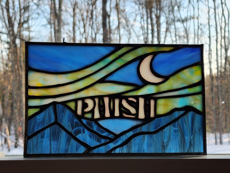 Phish Inspired Stained Glass Panel – Blue Mountain & Moon Suncatcher ...