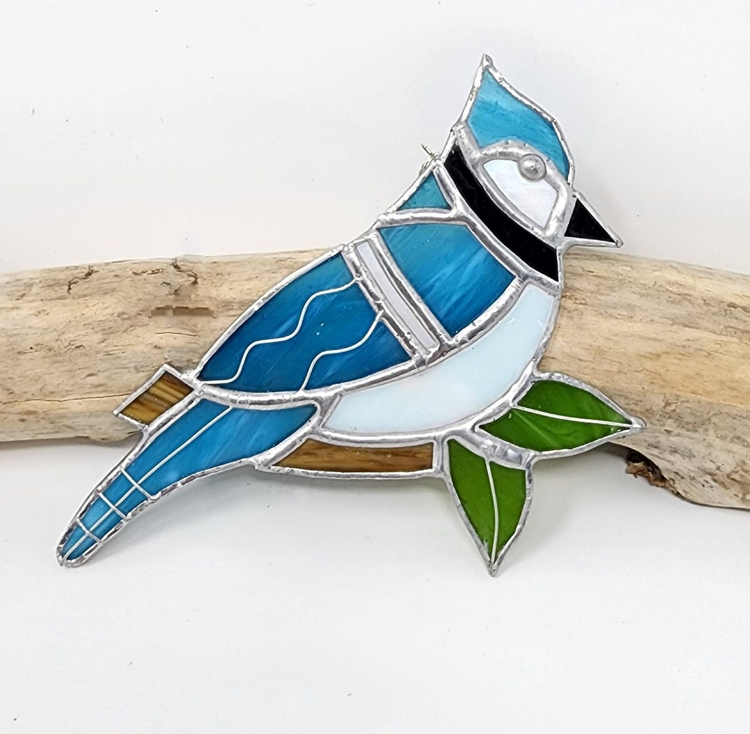 Unique Stained Glass Blue Jay Suncatcher,decorative Glass Art Blue Jay ...