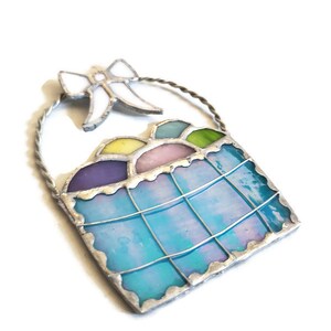 Unique Stained Glass Easter Basket Suncatcher With Colorful Eggs ...