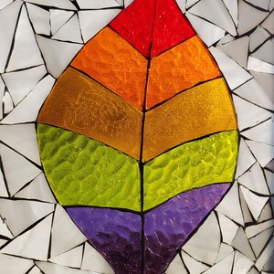 Colorful Fall Leaf Mosaic Picture, Unique Stained Glass Multicolored ...