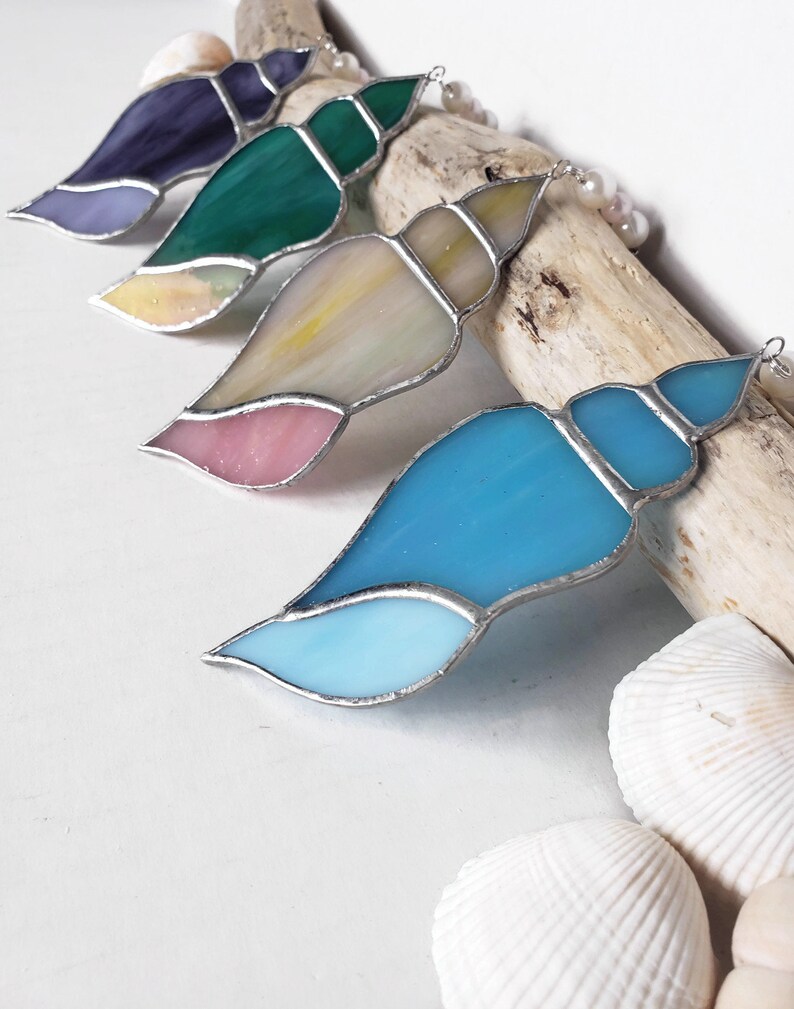 Unique Stained Glass Conch Shell Ornament Seashell Suncatcher | Etsy