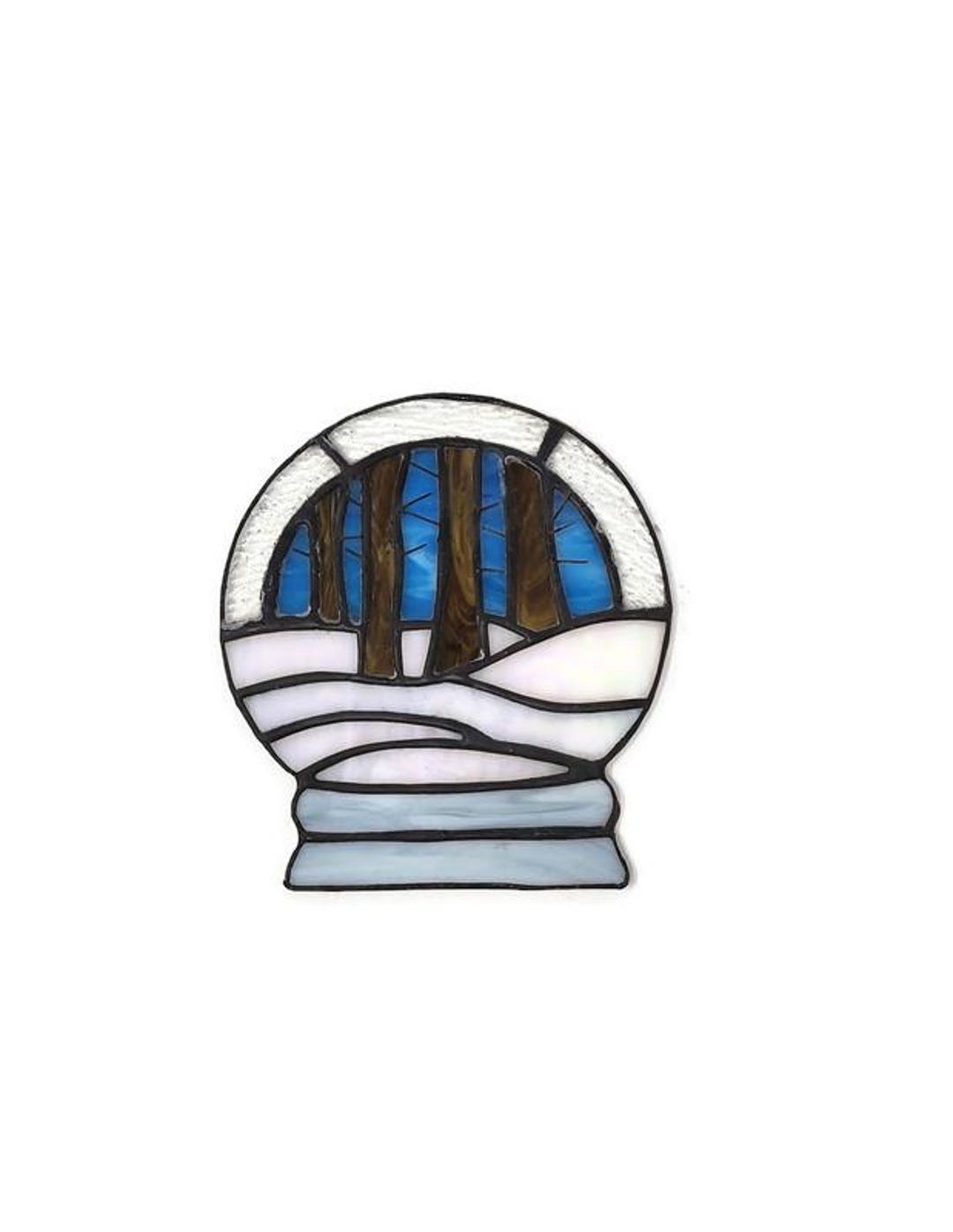 Stained Glass Snow Globe Suncatcher: Winter Tree Ornament - Etsy