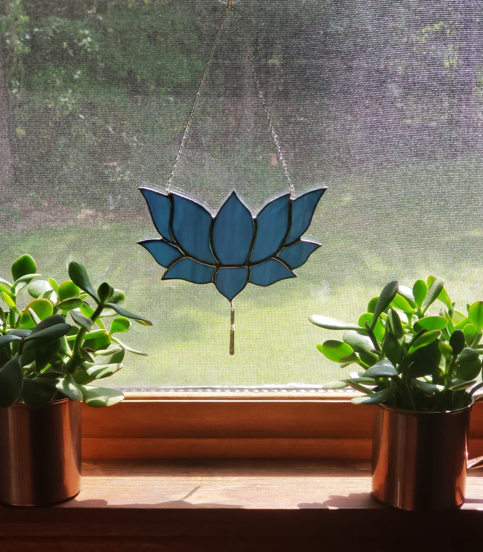 Cerulean Glass Lotus Flower Art Window Ornament Unique Lotus | Etsy