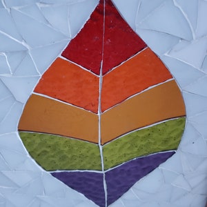 Colorful Fall Leaf Mosaic Picture, Unique Stained Glass Multicolored ...