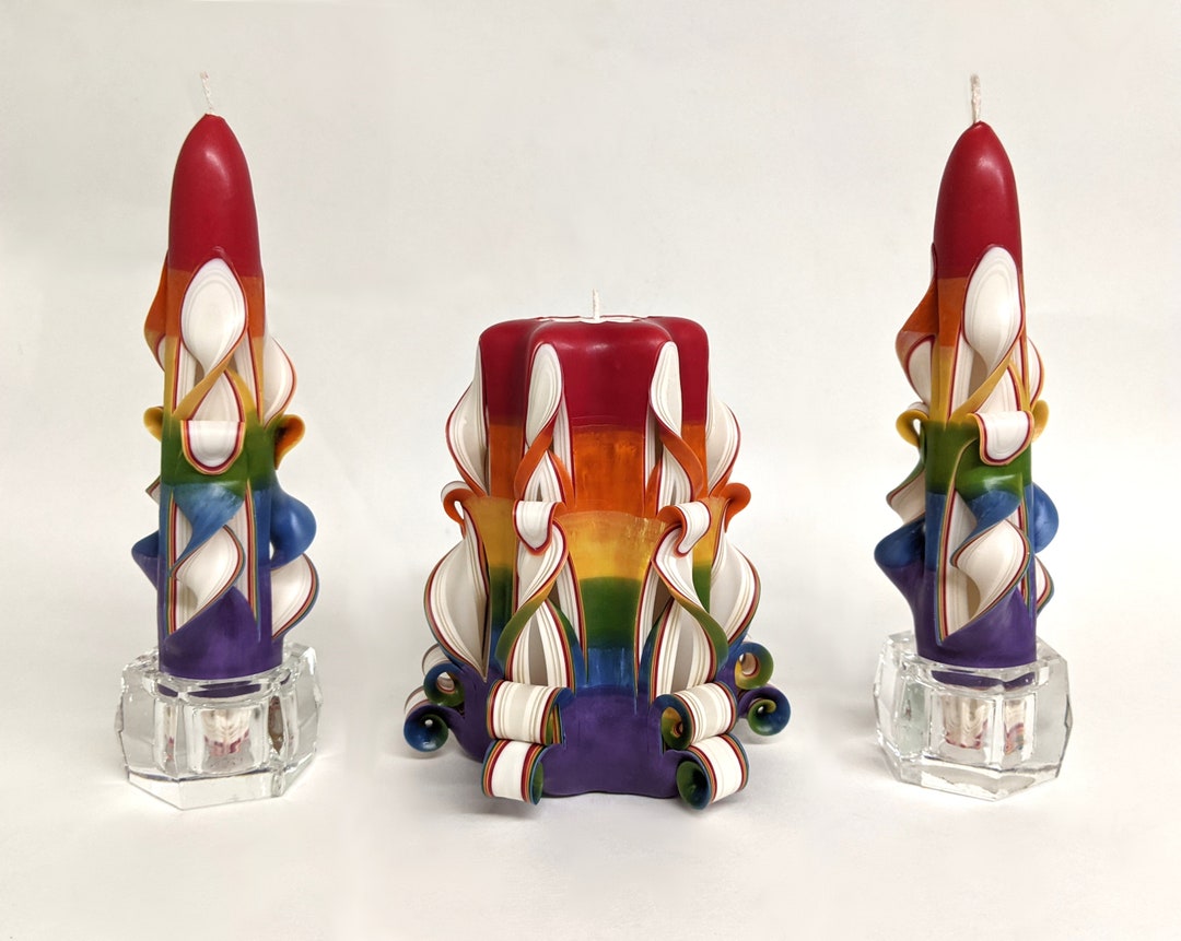 Handmade Carved Rainbow Candles - Etsy