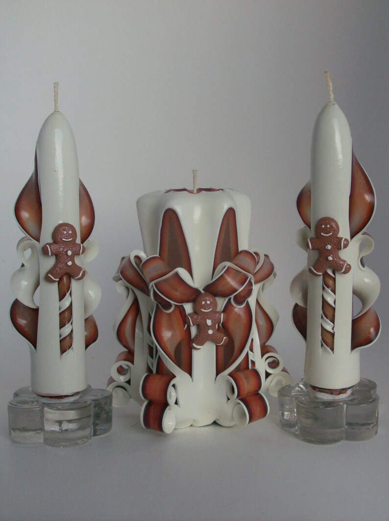 Hand-carved Gingerbread Man Candle Set - Etsy