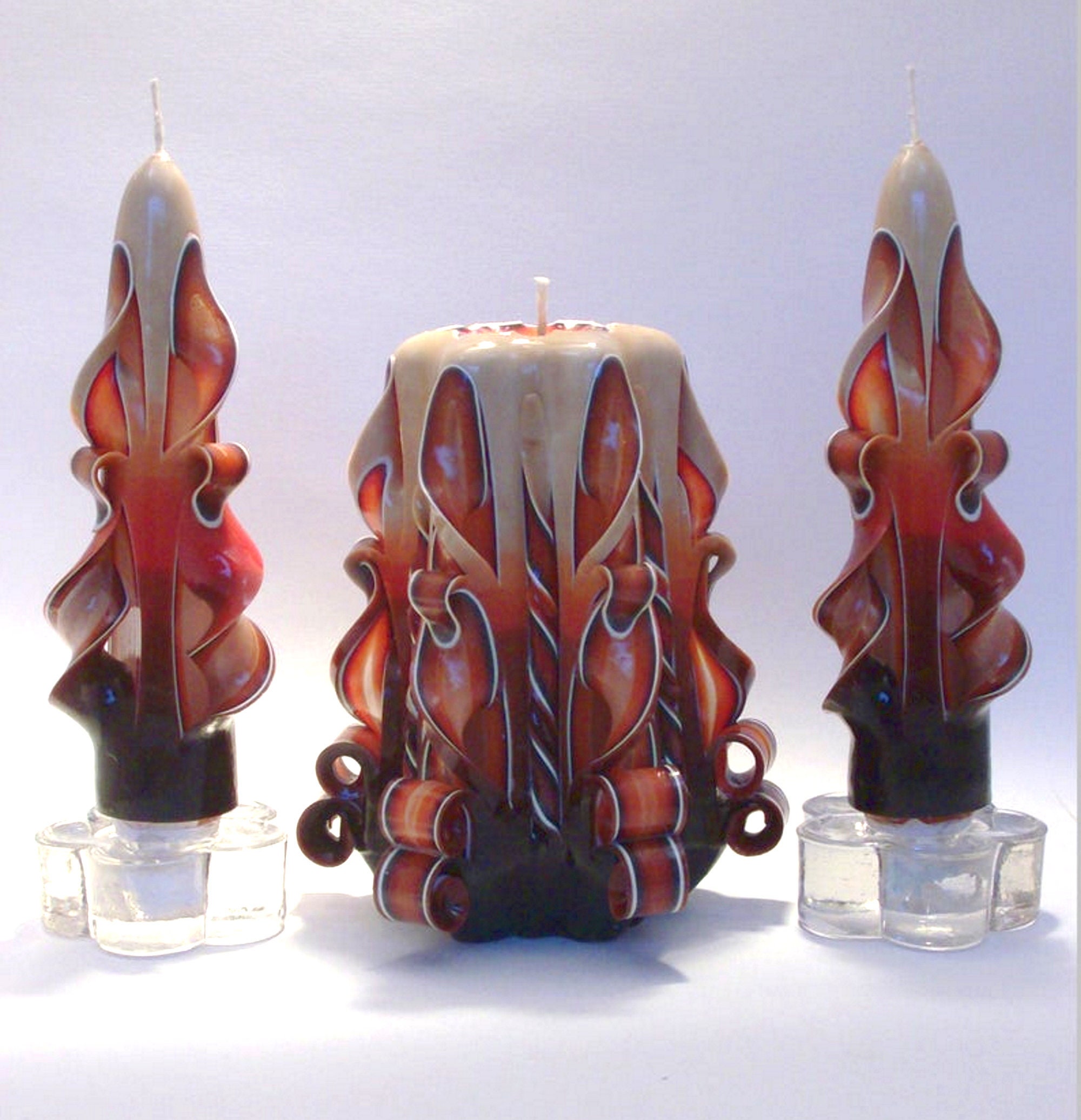 Carved Earth Tone Autumn Candle Set | Etsy