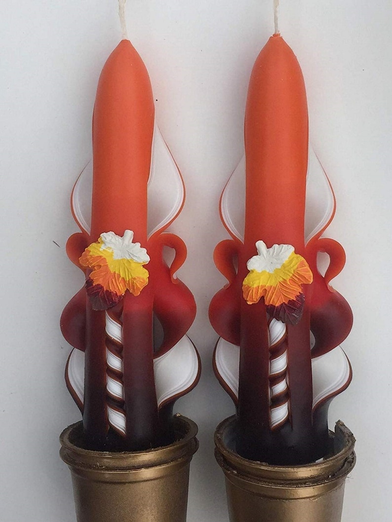 Handmade Orange Autumn Leaves Carved Candle Set - Etsy