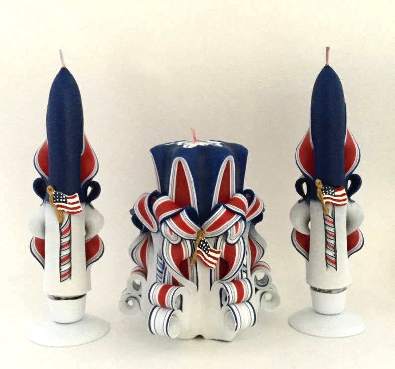 Hand-carved Patriotic Candle Set With Flag Accents - Etsy