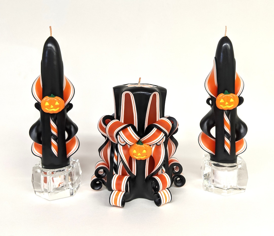 Handmade Halloween Jack-o'-lantern Carved Candle Set - Etsy