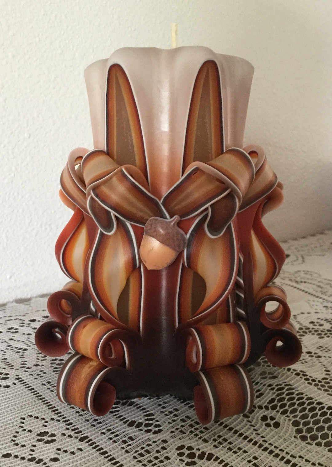 Handmade Autumn Acorn Carved Pillar Candle - 5 Inch - Etsy