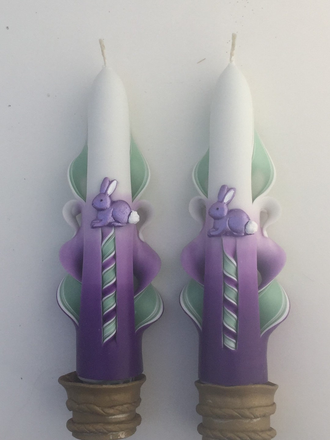 Purple & Green Hand-carved Easter Bunny Candles - Etsy