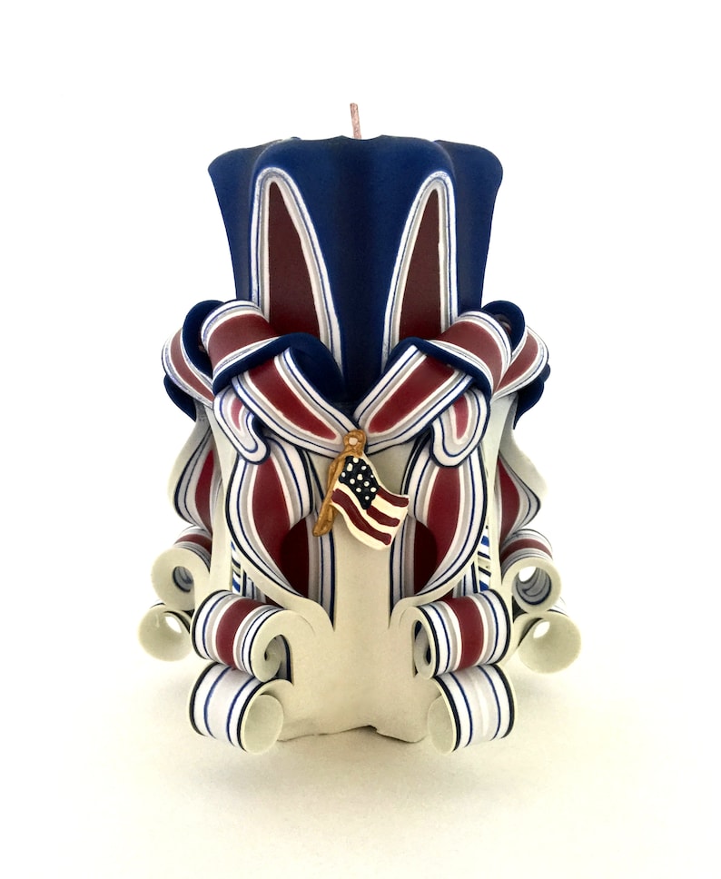 Hand-carved Americana Candle Set With Flag Accents - Etsy