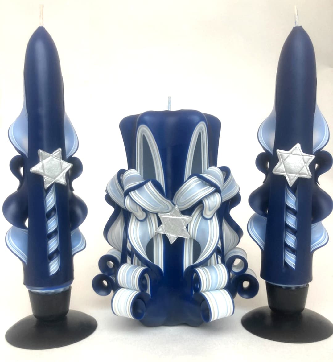 Shabbat Carved Candle Set With Star of David Accents - Etsy