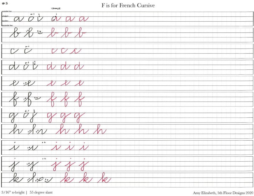 F is for French Cursive Script Workbook - Etsy