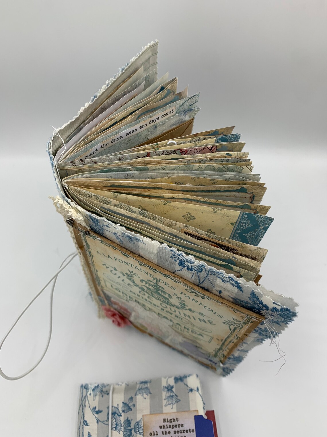 Blue Fabric Junk Journal Handmade-vintage -writing Journal - Scrapbook ...