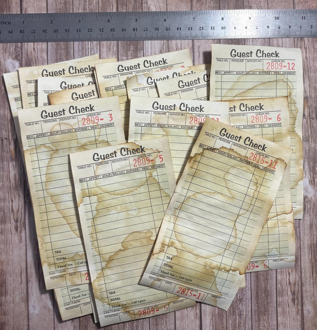 Guest Check Receipt Ephemera 5 Piece Set Coffee/tea Dyed - Etsy