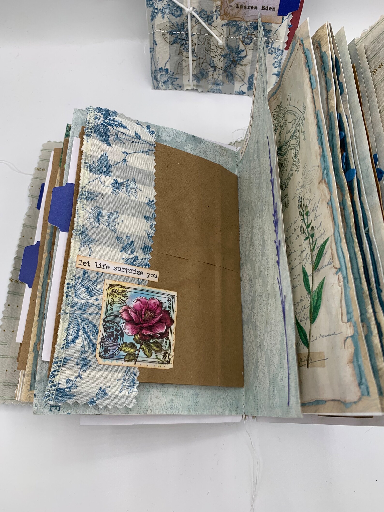Blue Fabric Junk Journal Handmade-vintage -writing Journal - Scrapbook ...