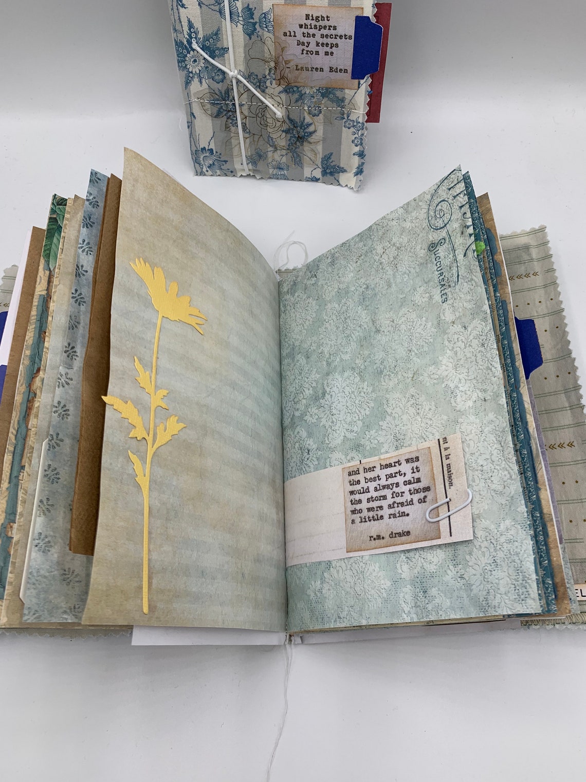Blue Fabric Junk Journal Handmade-vintage -writing Journal - Scrapbook ...