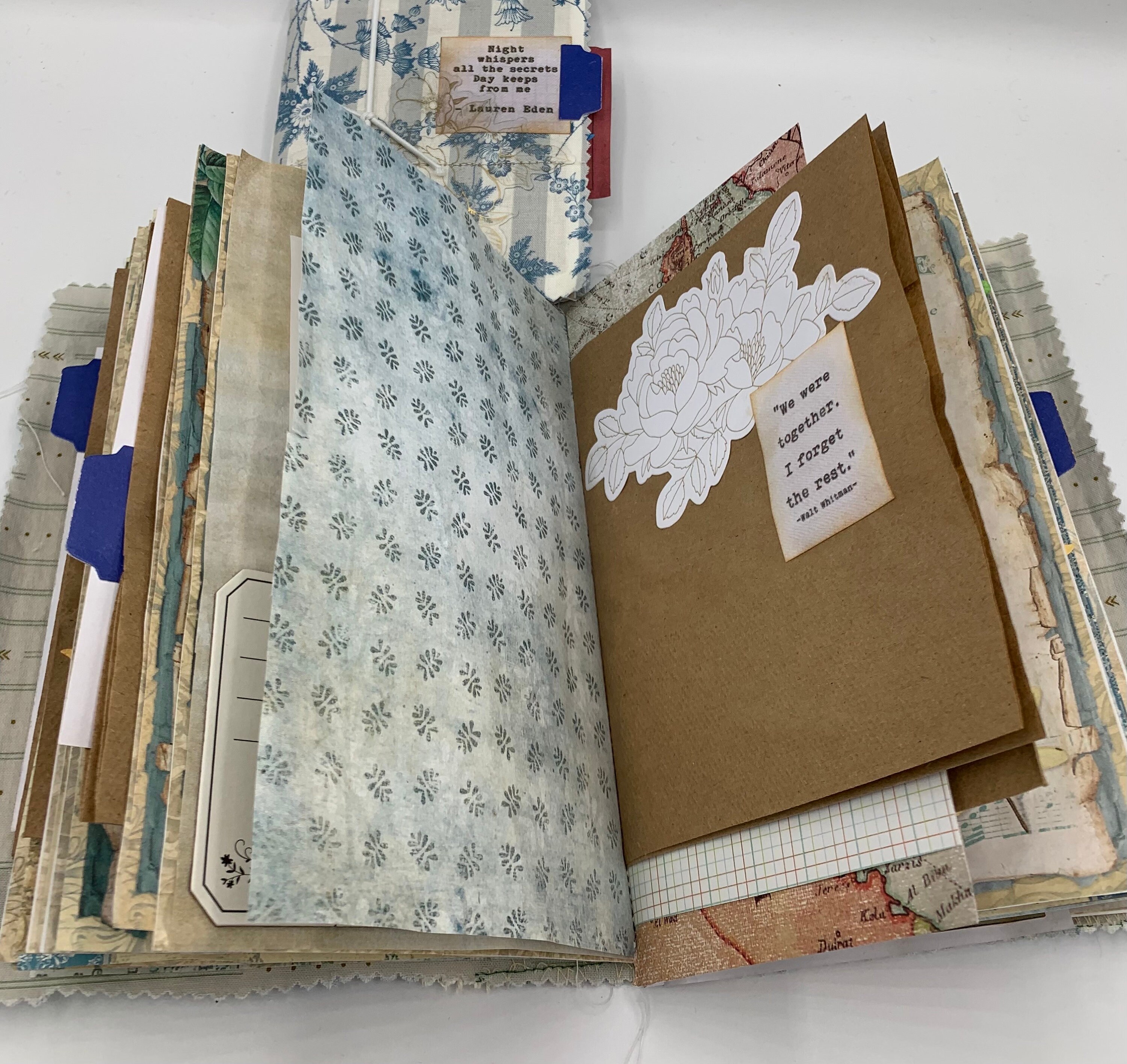 Blue Fabric Junk Journal Handmade-vintage -writing Journal - Scrapbook ...