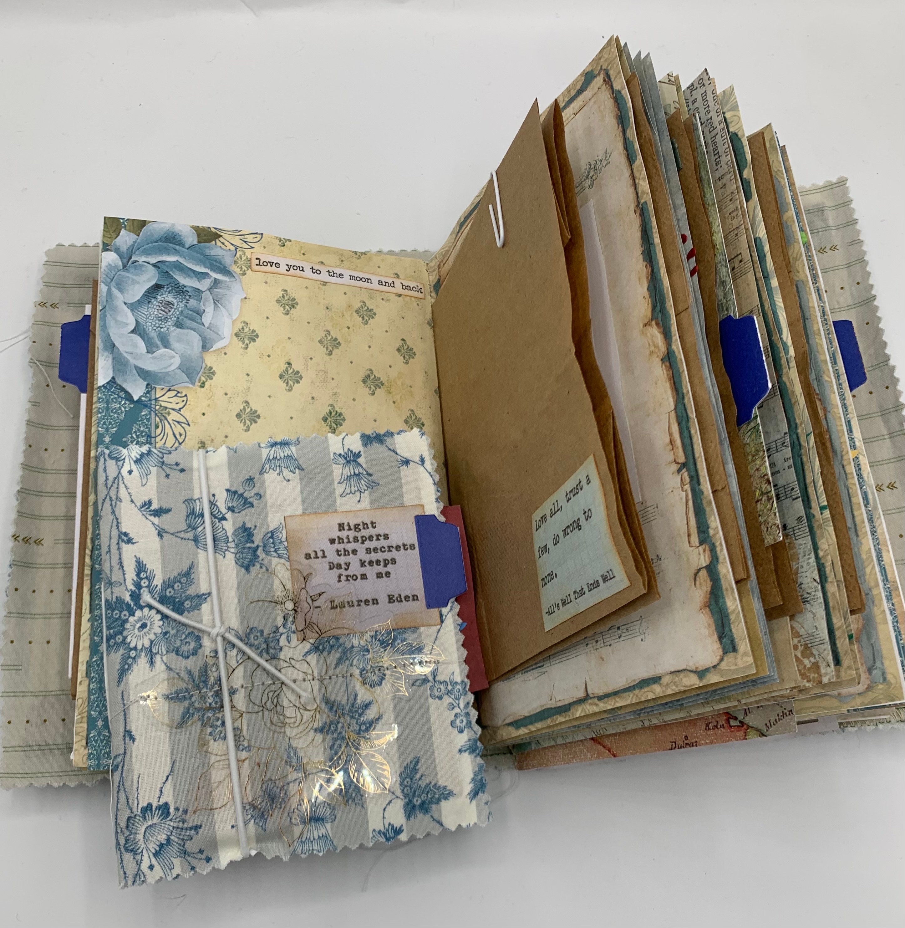 Blue Fabric Junk Journal Handmade-vintage -writing Journal - Scrapbook ...