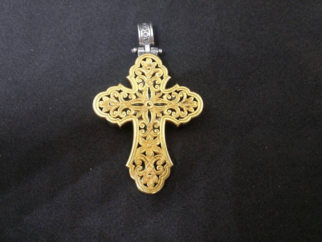 Greek Orthodox Cross byzantine double sided with gold filling | Etsy