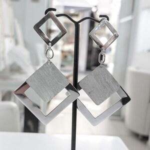 Elegant Dangle Square Earrings in Sterling Silver 925 - Etsy