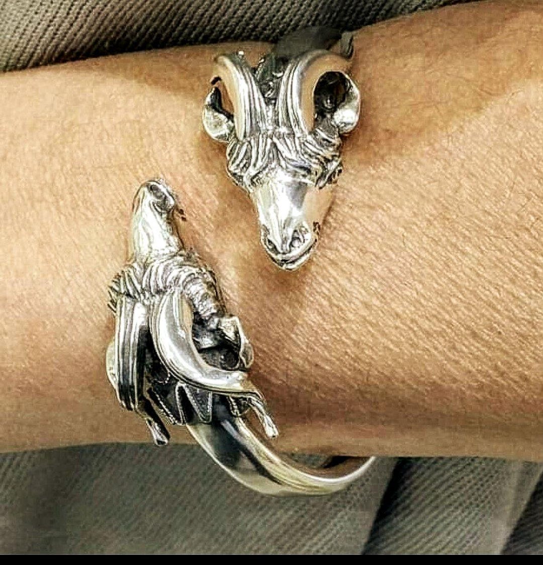 Ram Bracelet in Solid Sterling Silver 925, Long Horned Ram Bracelet ...