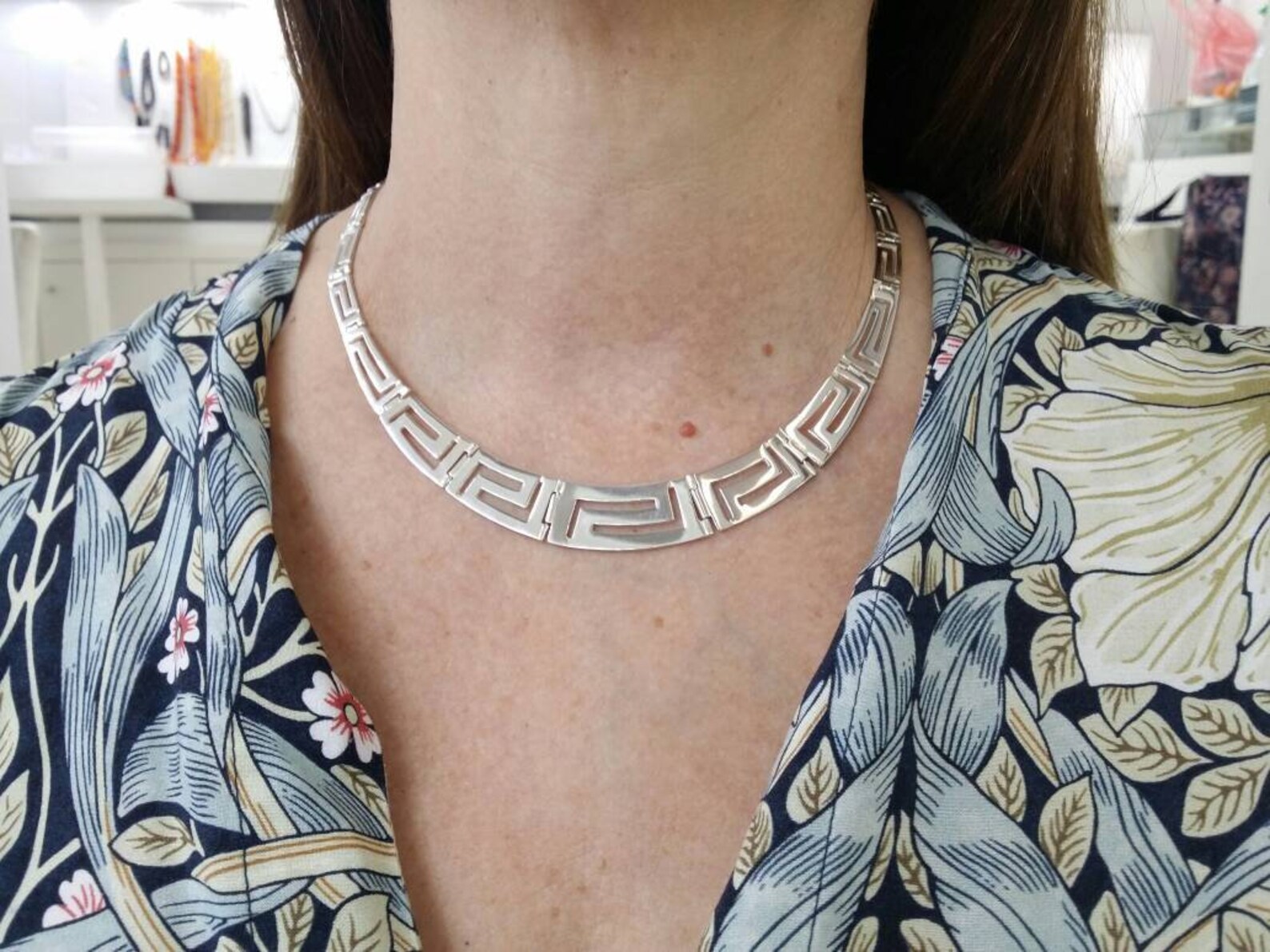 Greek key necklace in sterling silver 925 symbol of eternity. | Etsy