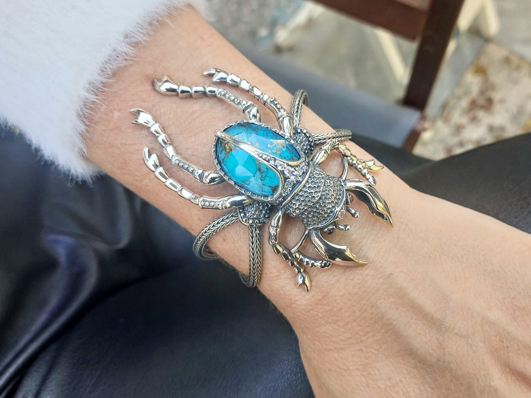 Silver Scarab Bracelet, Silver Bug Bracelet, Beetle Bracelet. - Etsy