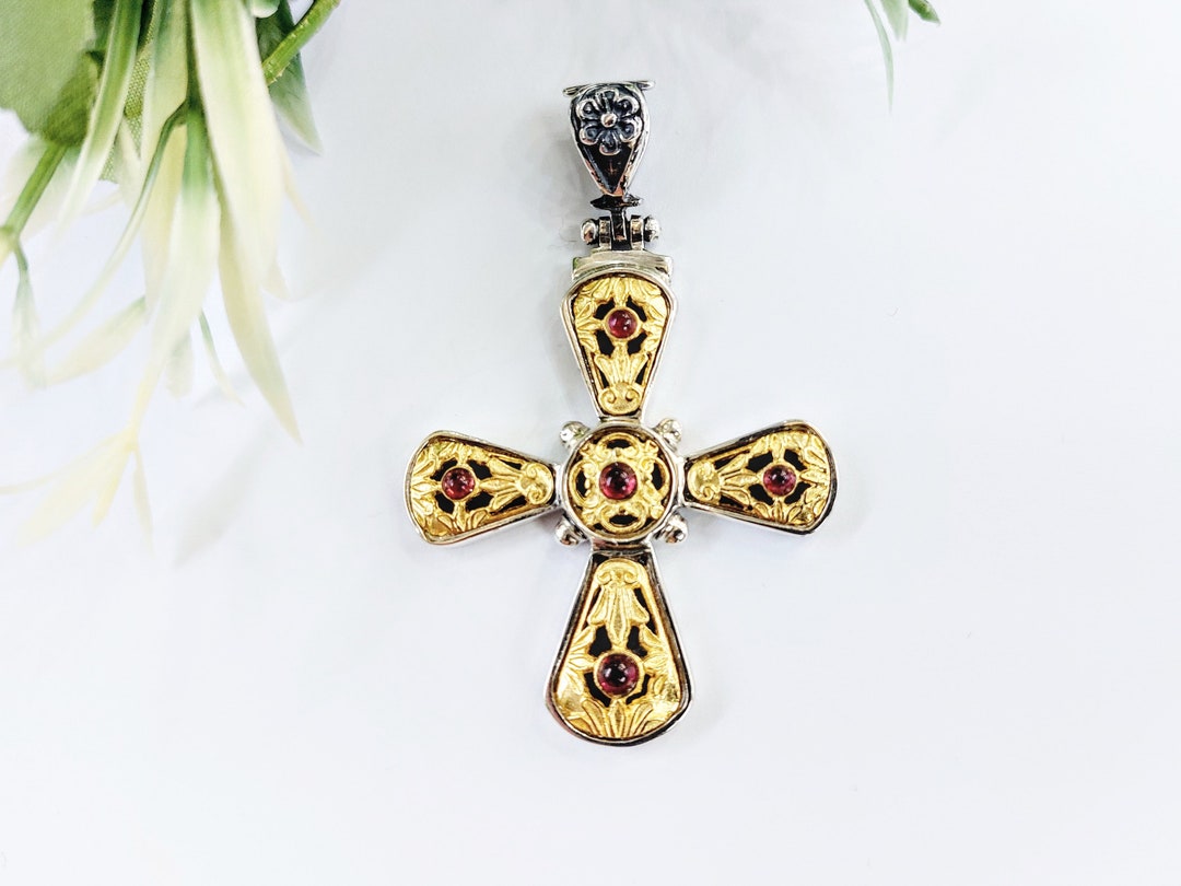 Byzantine Cross in Sterling Silver 925 With Gold Plated Inlays ...
