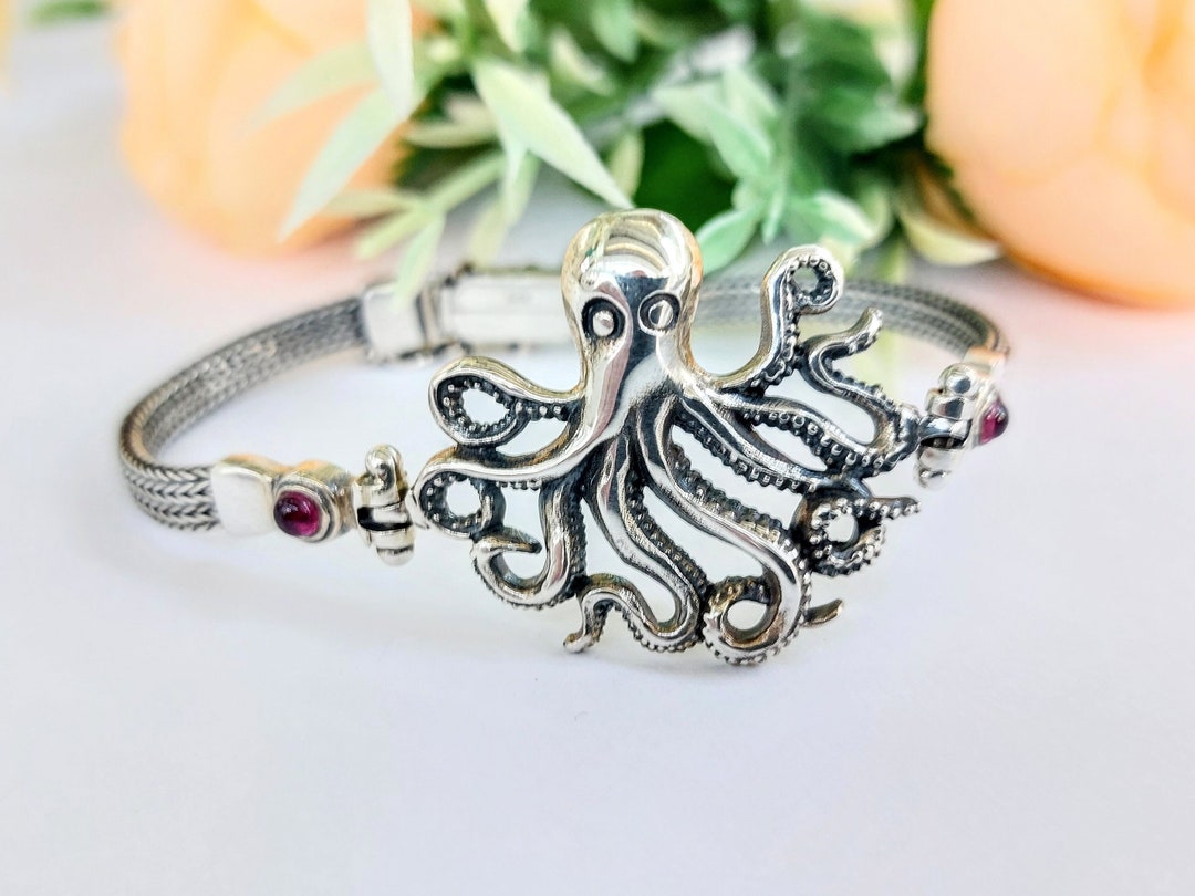 Octopus Bracelet in Silver, Kraken Chain Bracelet, Marine-life Jewelry ...