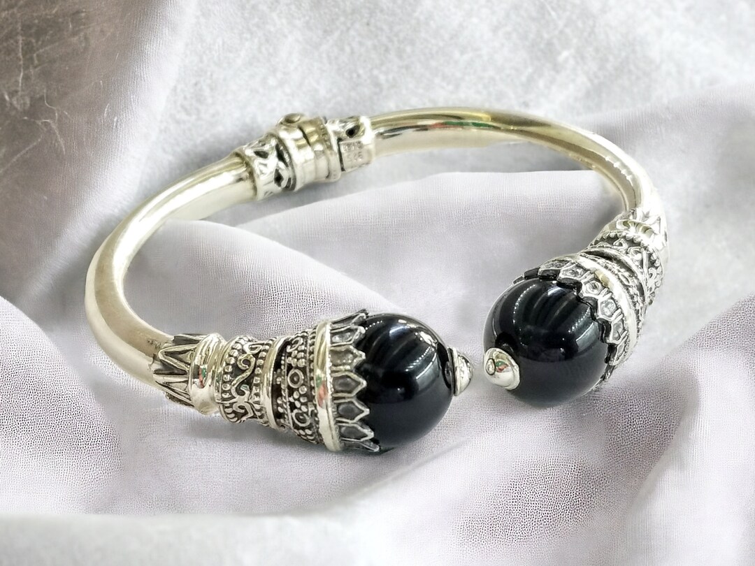 Black Onyx Cuff Bracelet in Sterling Silver 925 - Etsy