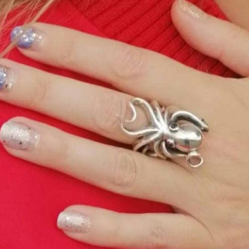 Chic Octopus Ring in Sterling Silver 925, Ocean Inspired Ring, Nautical ...