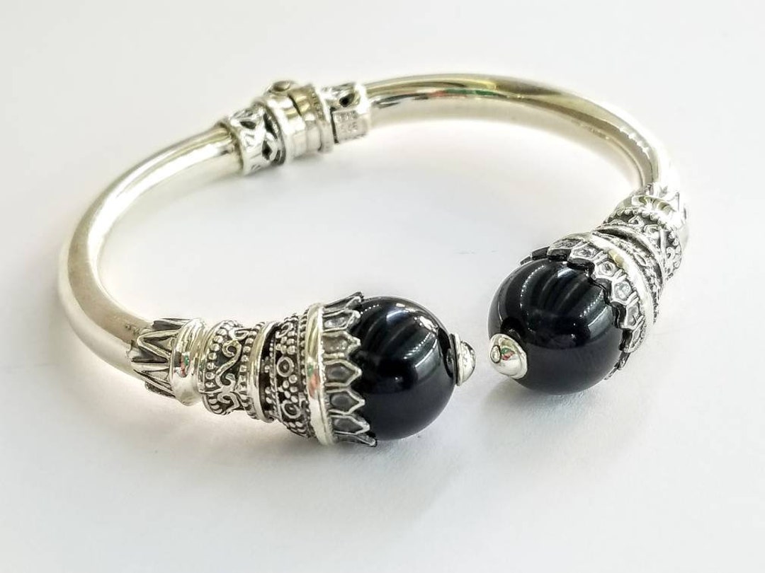 Black Onyx Cuff Bracelet in Sterling Silver 925 - Etsy