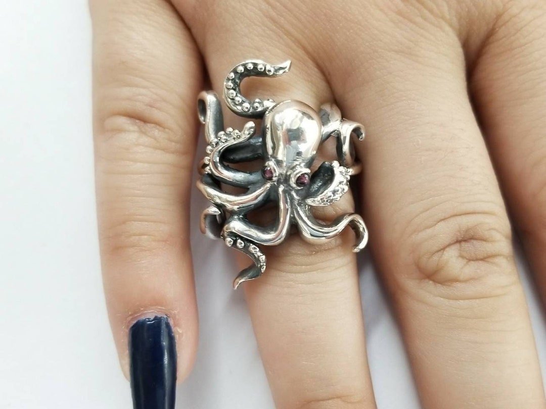 Octopus Ring in Sterling Silver 925, Marine Life Jewelry, Sea-creature ...