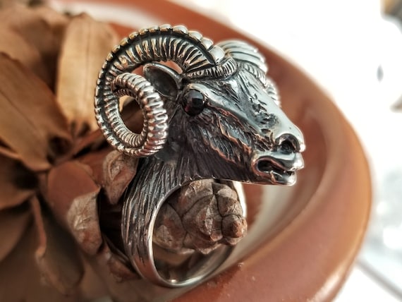 Ram Head Ring in Sterling Silver 925 Large Ram Ring. - Etsy