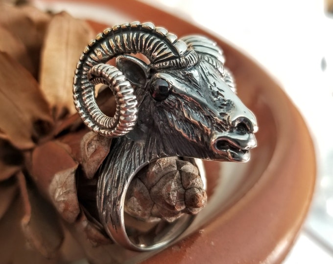 Ram Head Ring in Sterling Silver 925 Large Ram Ring. - Etsy