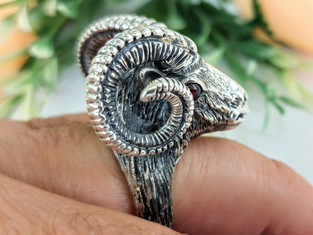Large Ram Head Ring in Sterling Silver 925, Ram Jewelry, Silver Ram ...