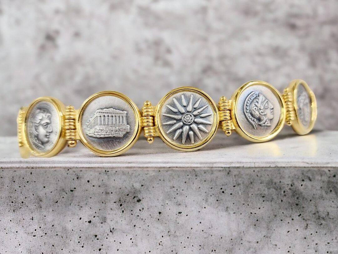 Ancient Greek Coin Bracelet With 14K Gold Bezels, Unique Handmade ...