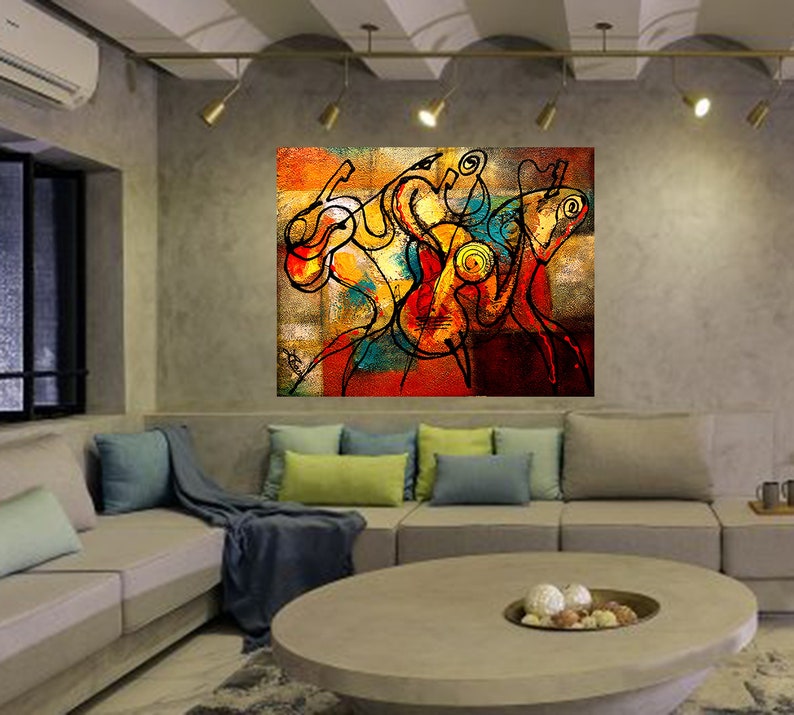 Large Wall Home Decor Jazz Music Canvas Abstract Stretched Ready to ...