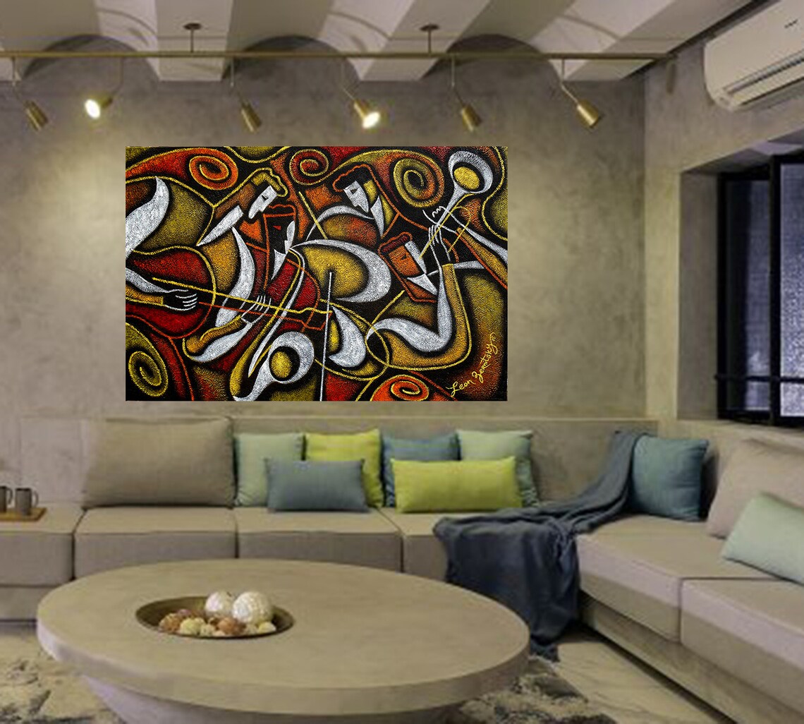 Large Wall Home Decor Jazz Music Canvas Abstract Stretched Ready to ...