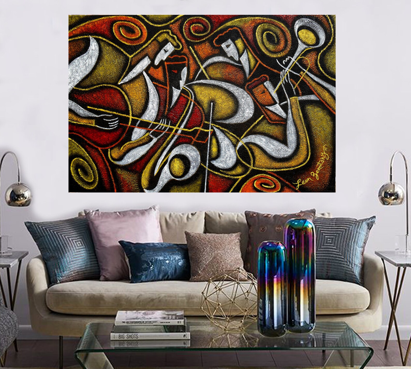 Large Wall Home Decor Jazz Music Canvas Abstract Stretched Ready to ...