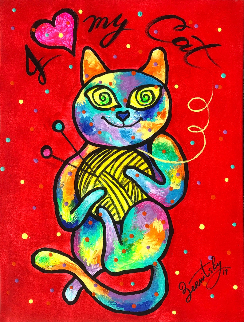 Cute Happy Funny Cat, Baby Nursery Art, Gift for Cat Lover, Animal ...